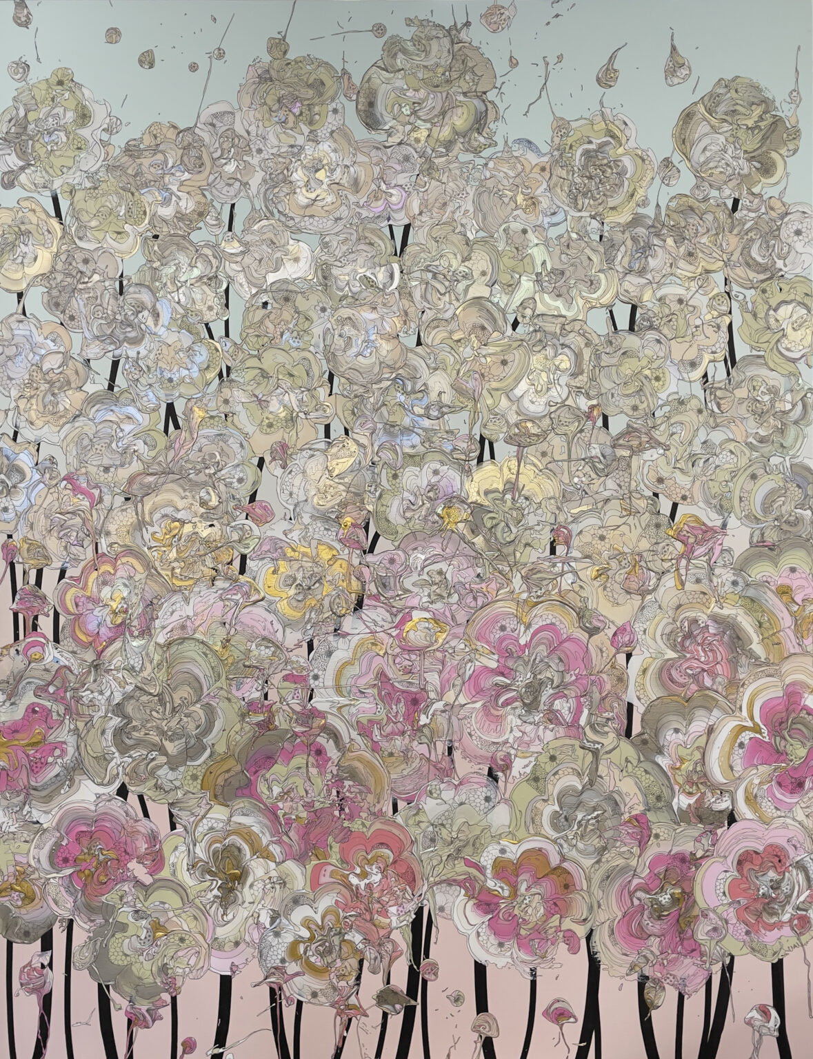 Abstract Flower Garden 230412 (Mint Green x Pastel Pink) | yutaokuda