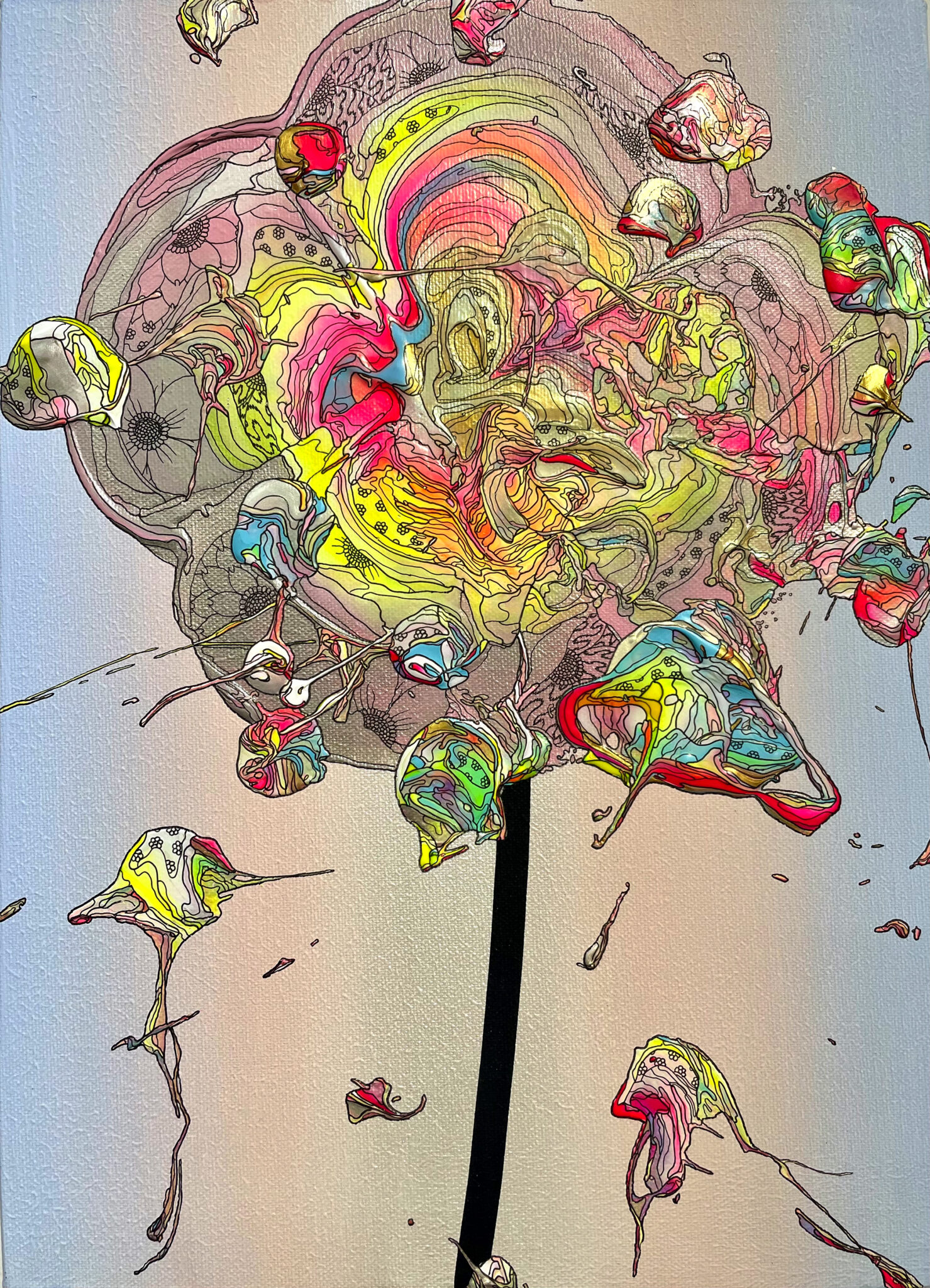 Abstract Single Flower 240720 (Pastel Blue Gradation x Pink) | yutaokuda